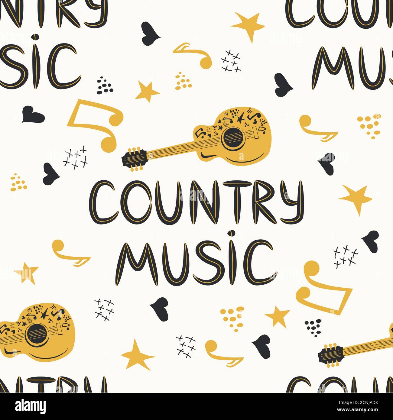 hand-drawn musical seamless pattern with the inscription country music ...