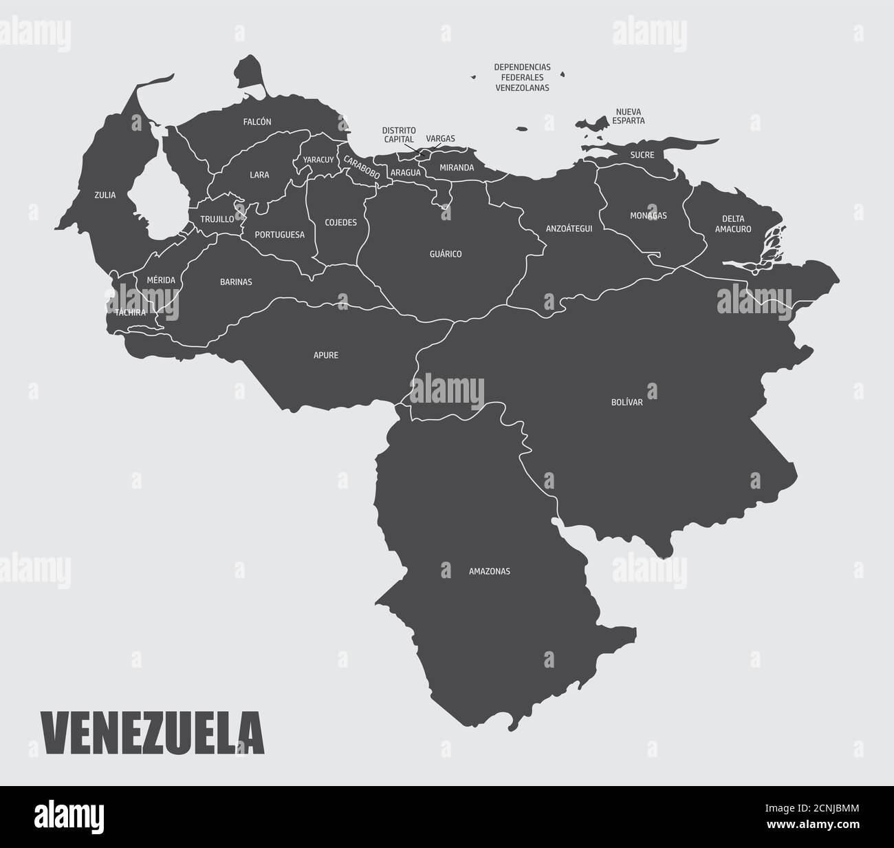 Venezuela States map Stock Vector Image & Art - Alamy