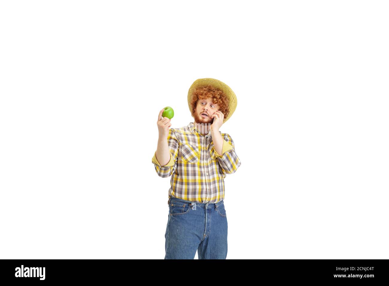 Handsome farmer, rancher isolated over white studio background. Concept ...