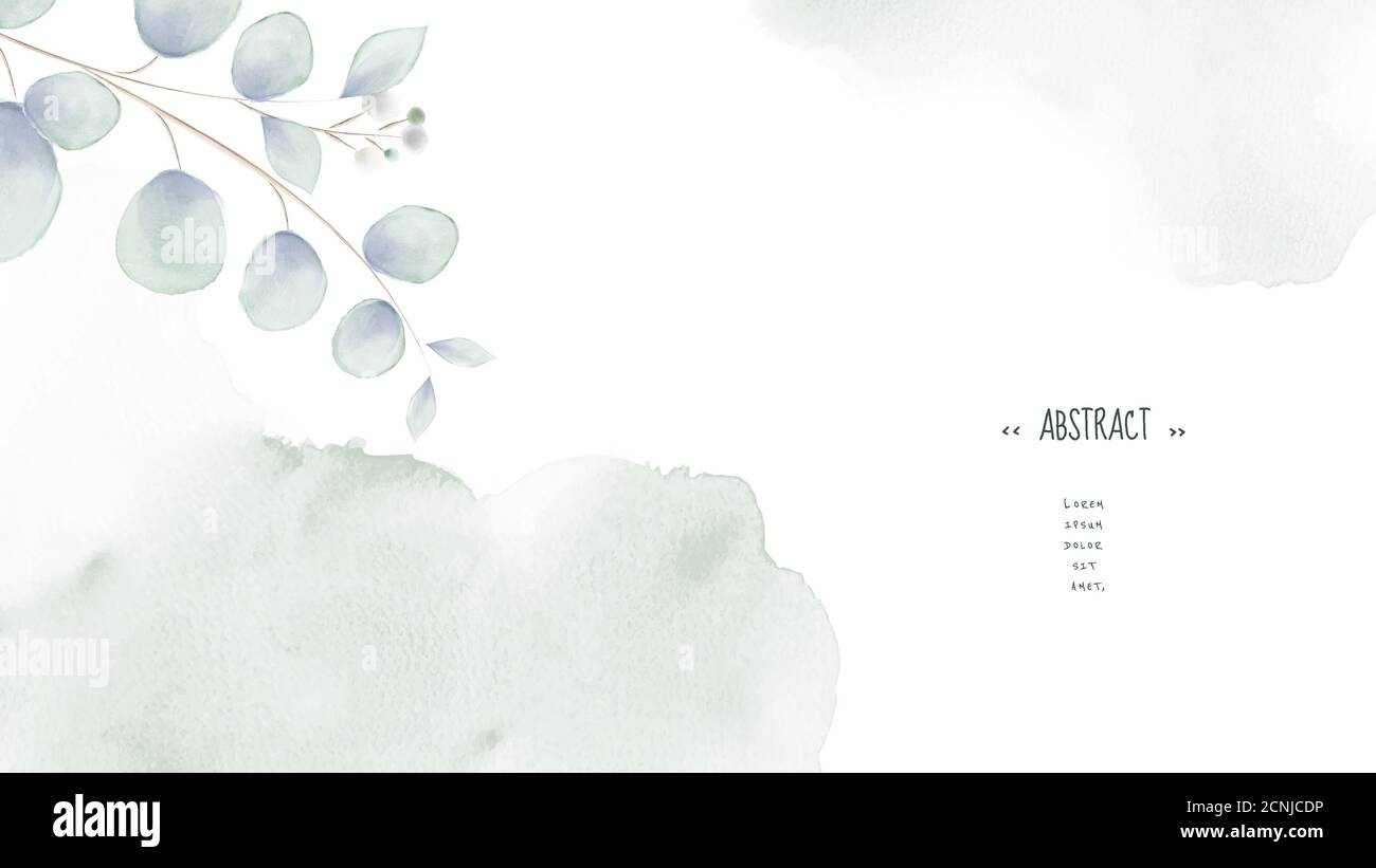 Watercolor leaves design on light green stain abstract background ...