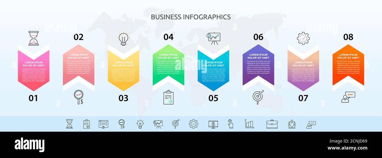 Infographics with 8 elements and arrows. Vector concept of eight ...