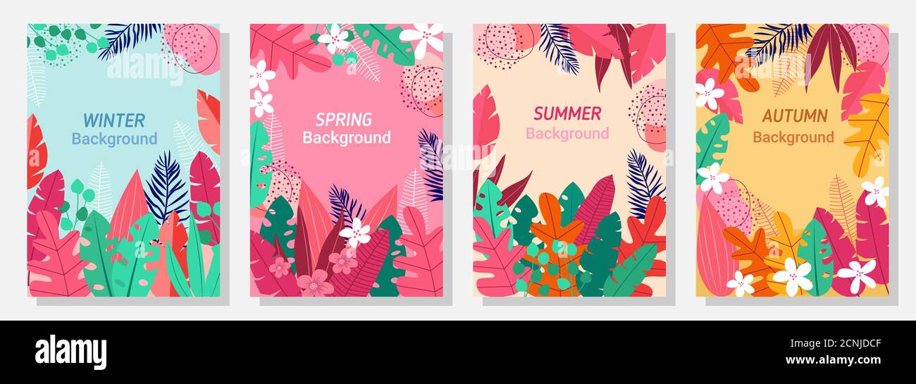 Vector set four seasons, winter, spring, summer, autumn, Design ...