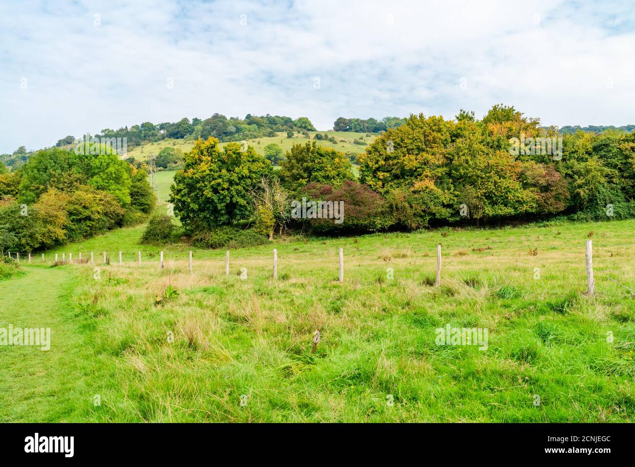 View of English countryside in the fall colors, North Downs in Surrey ...