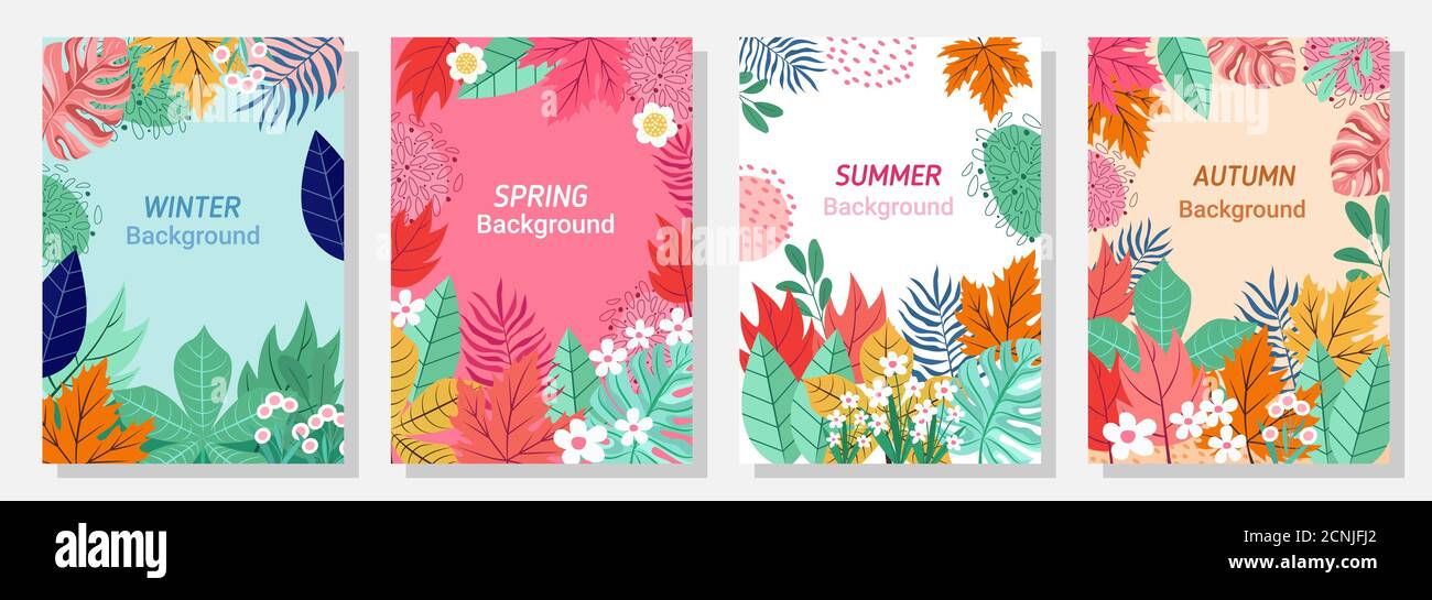 Vector set four seasons, winter, spring, summer, autumn, Design ...
