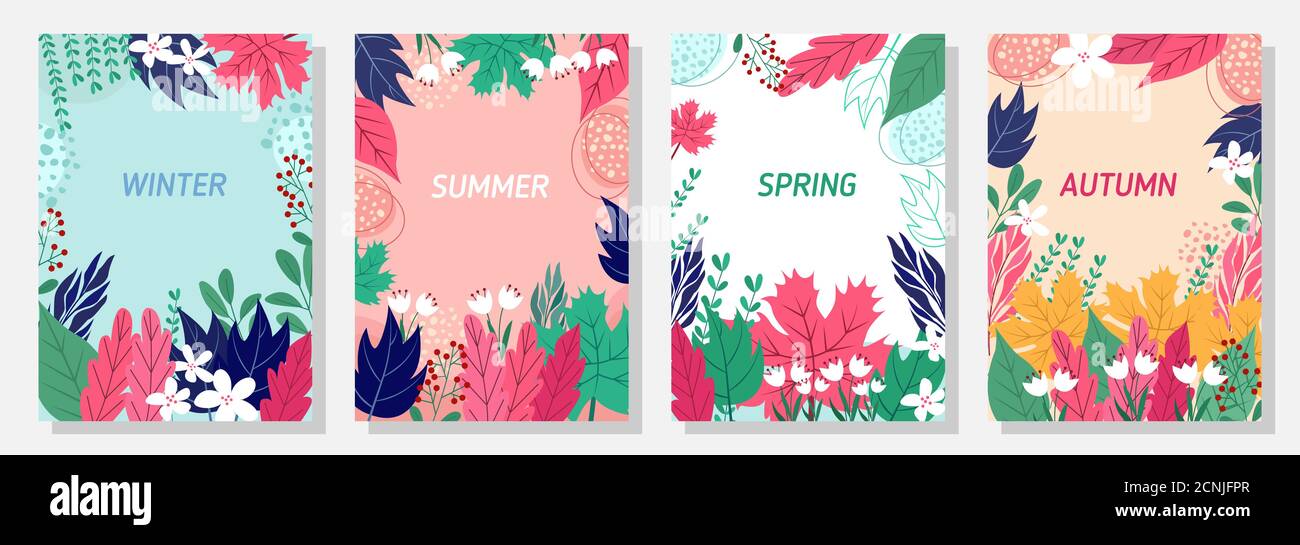Vector set four seasons, winter, spring, summer, autumn, Design ...