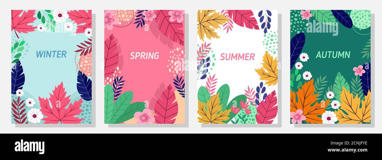 Vector set four seasons, winter, spring, summer, autumn, Design ...