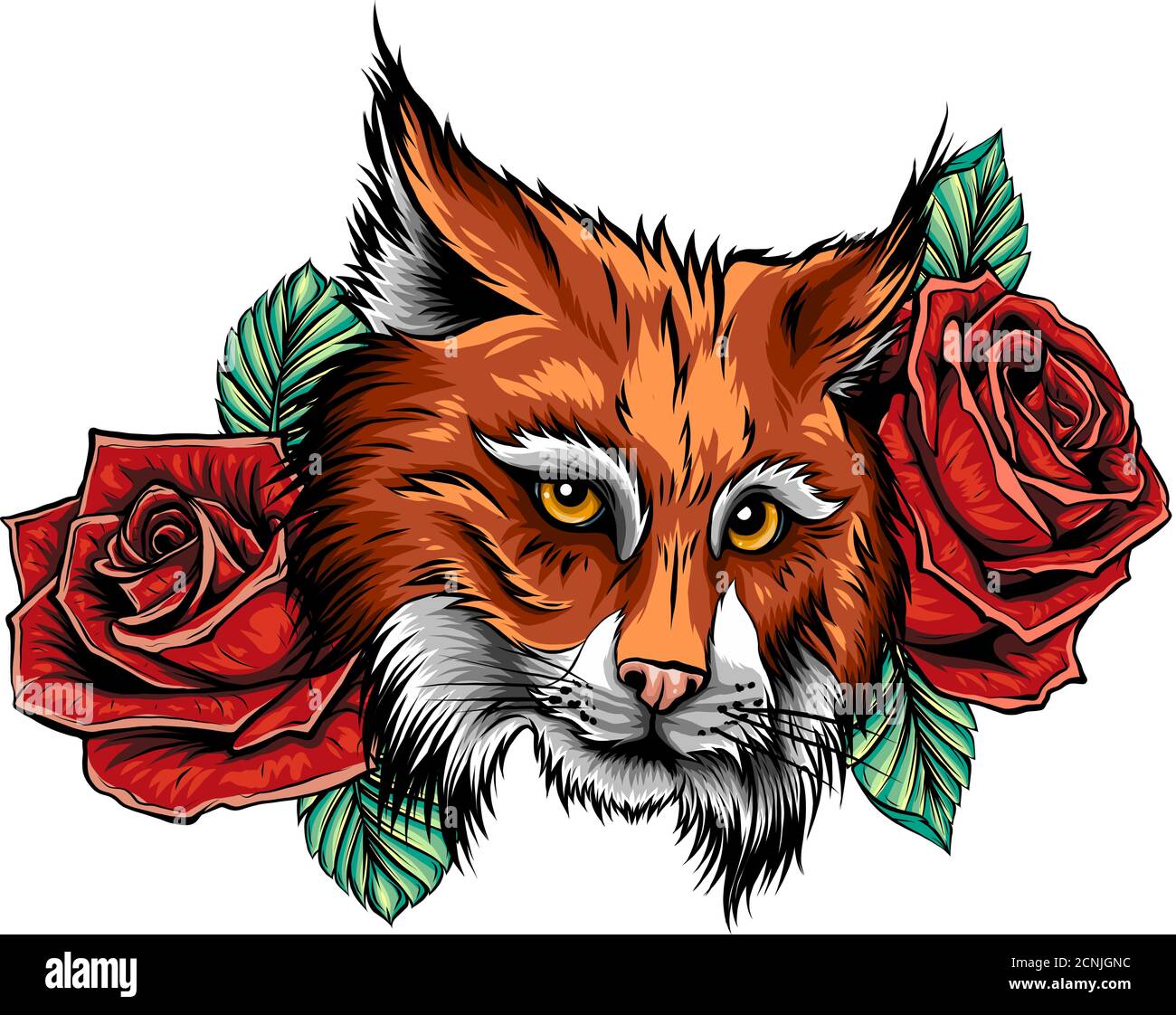 Vector Color Cat Roses Illustration on white background Stock Vector ...