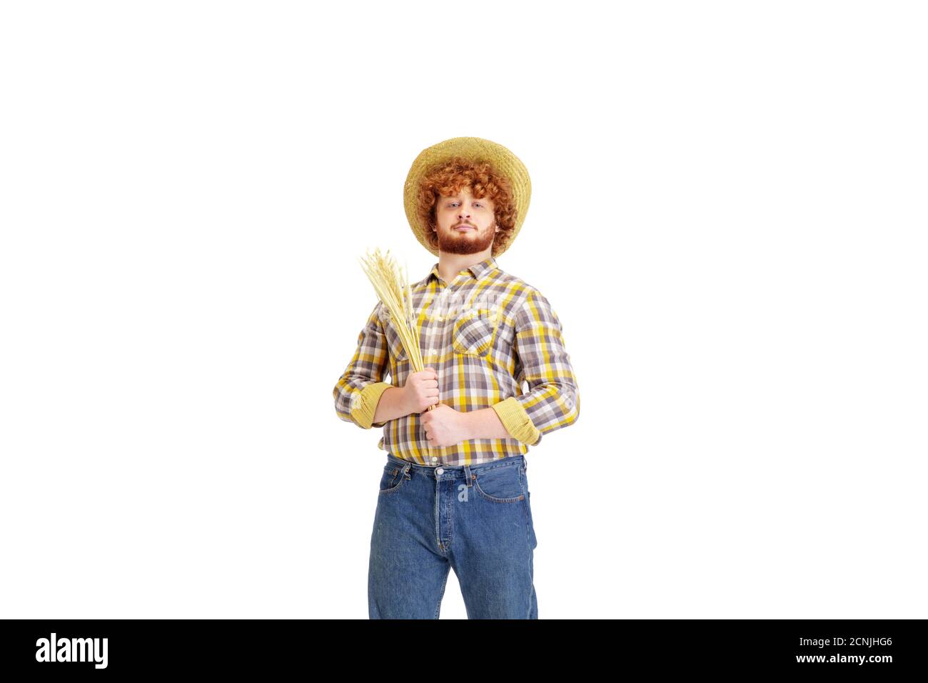 Handsome farmer, rancher isolated over white studio background. Concept ...