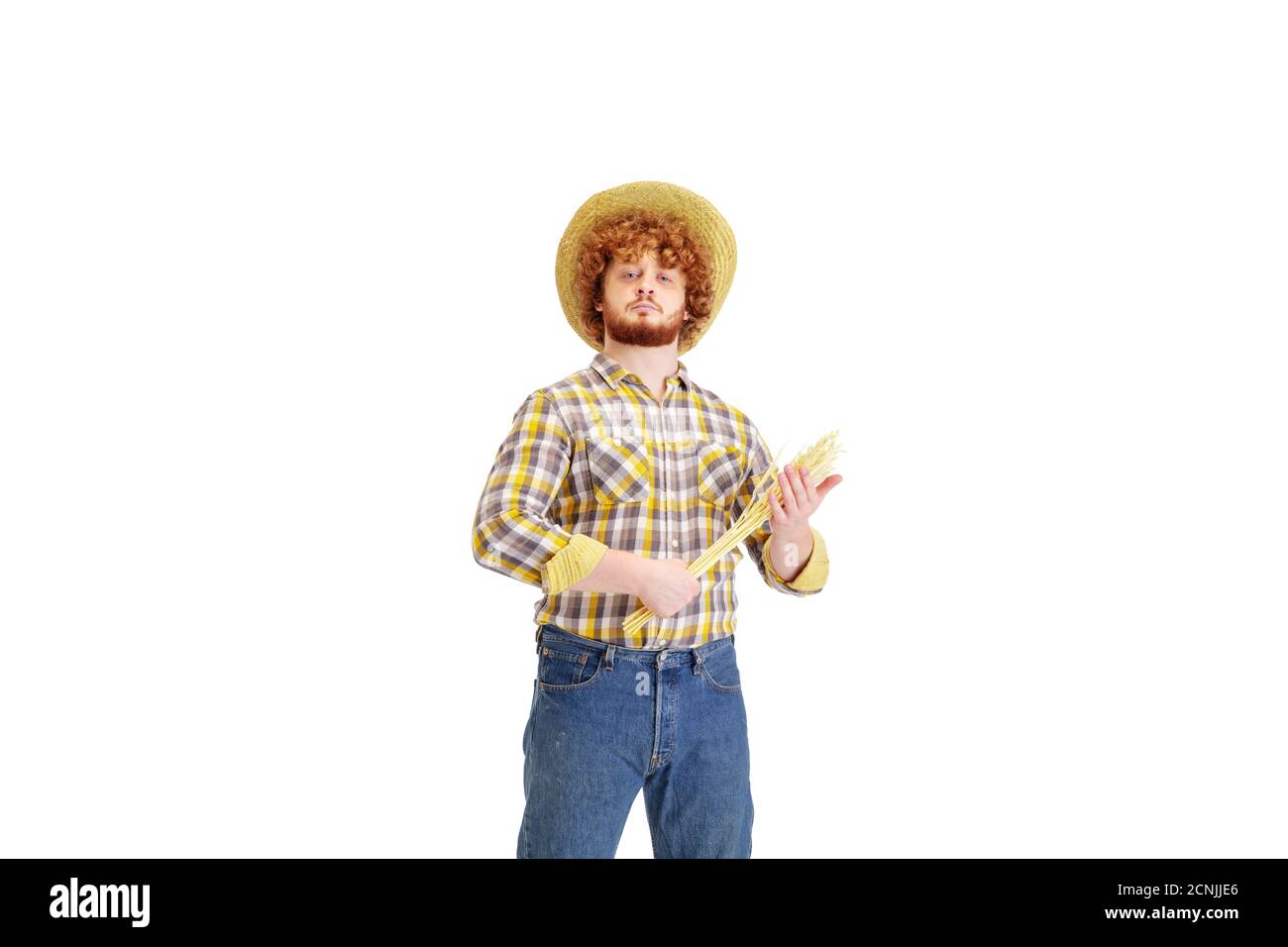 Handsome farmer, rancher isolated over white studio background. Concept ...
