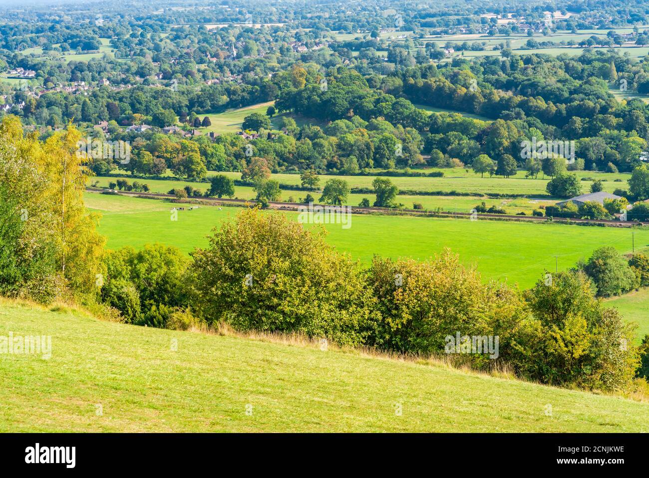 View of English countryside in the fall colors, North Downs in Surrey ...