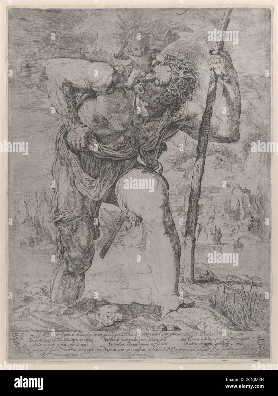 St Christopher carrying the Christ Child, early 16th century Stock ...