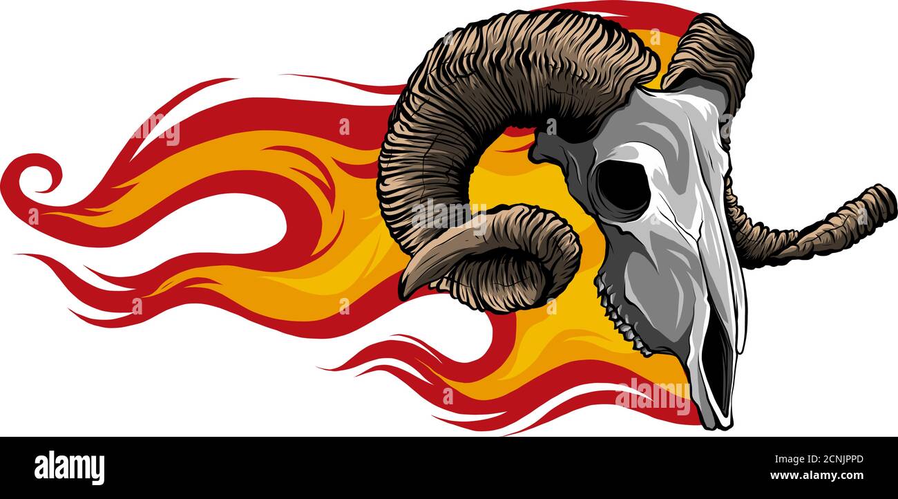 Skull Ram Side Flaming Set vector illustration Stock Vector Image & Art ...