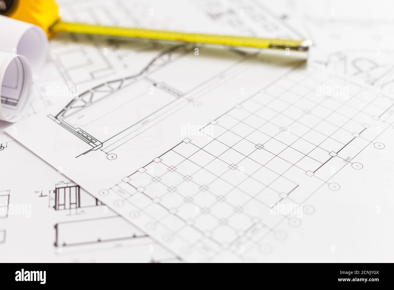 top view of architectural project of home interior design Stock Photo ...