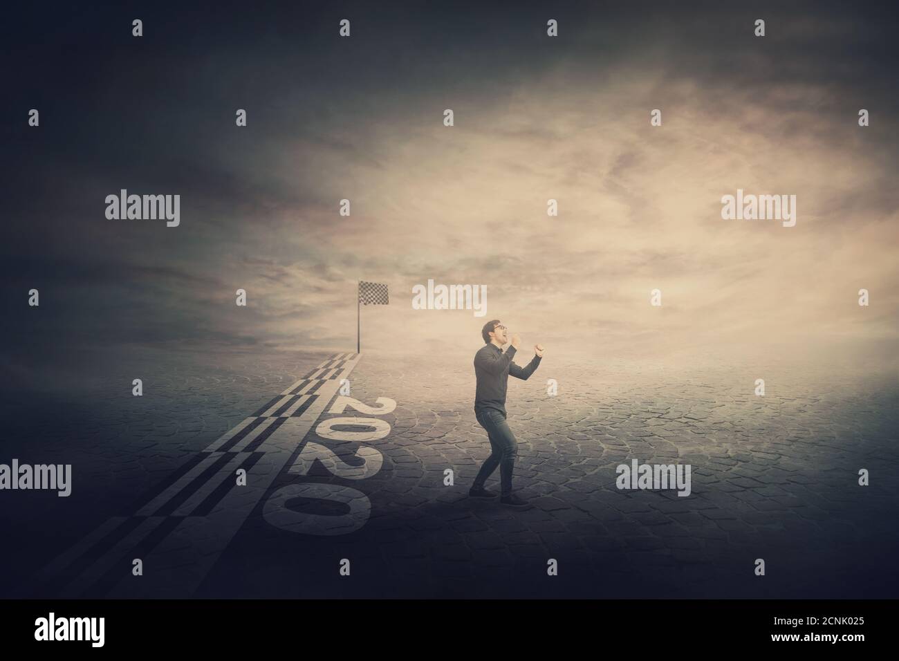 Conceptual scene of finishing the 2020 year, confident and determined ...