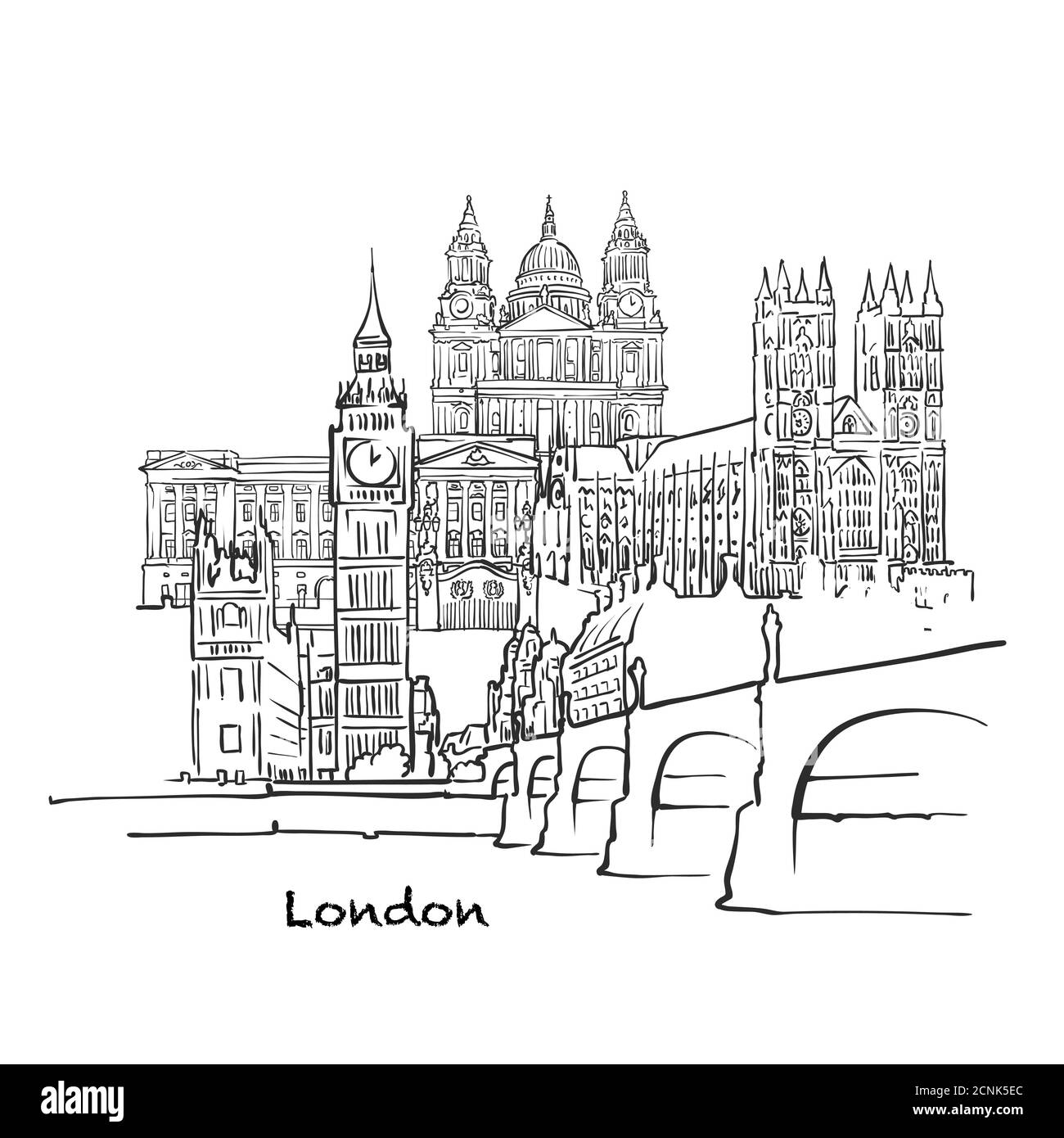 Famous buildings of London, United Kingdom Composition. Hand-drawn ...