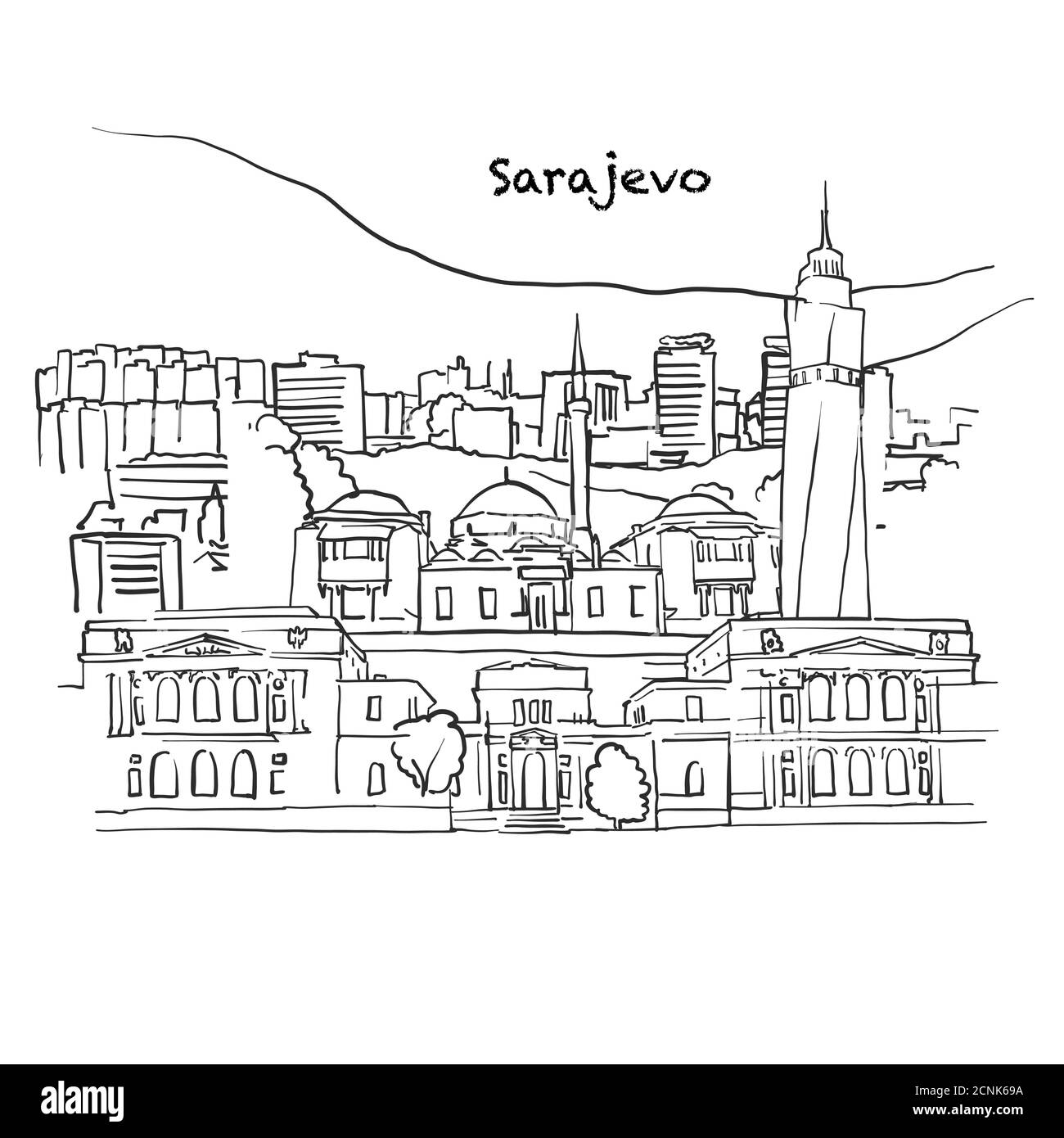 Famous buildings of Sarajevo, Bosnia & Herzegovina Composition. Hand ...