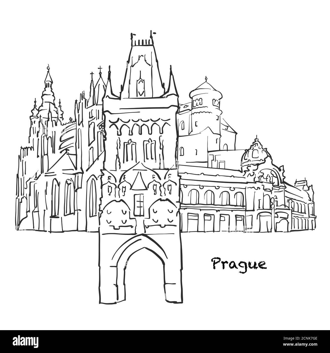 Famous buildings of Prague, Czech Republic Composition. Hand-drawn ...