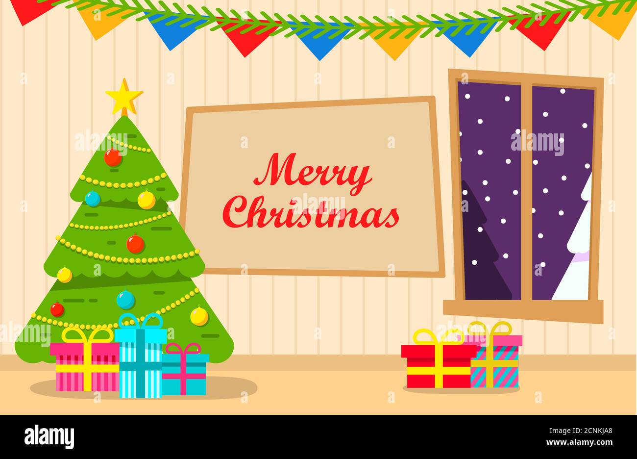 Christmas interior gifts decorated Stock Vector Images - Alamy