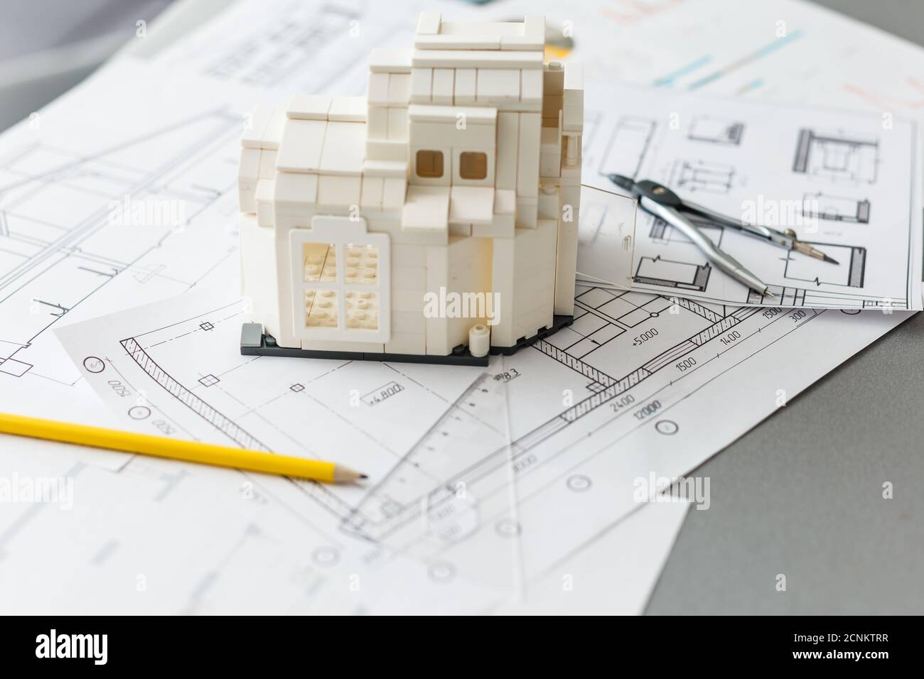 top view of architectural project of home interior design Stock Photo ...