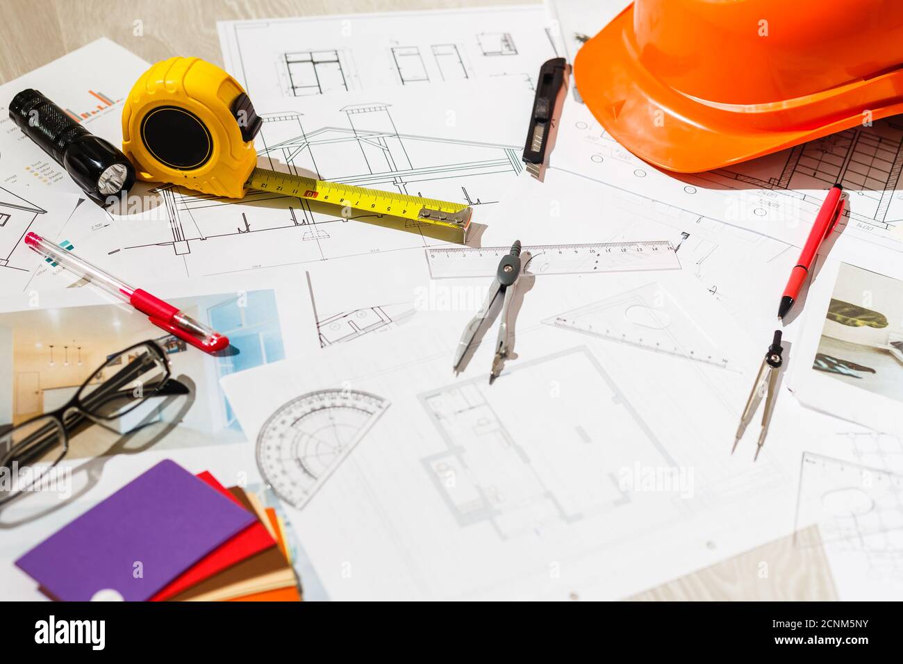 top view of architectural project of home interior design Stock Photo ...
