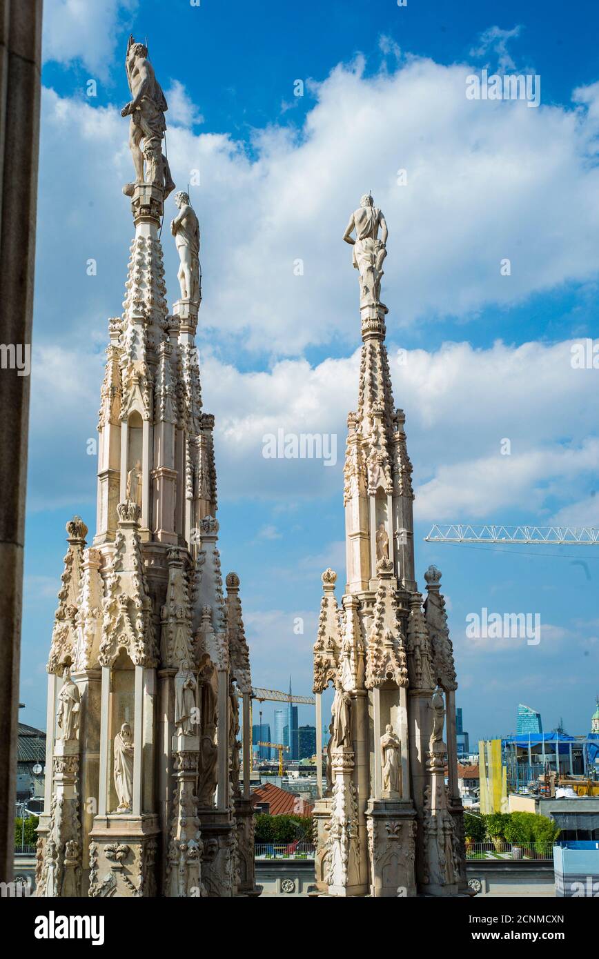 Milan, Lombardy, Italy, pinnacles, Milan Cathedral, marble, facade ...
