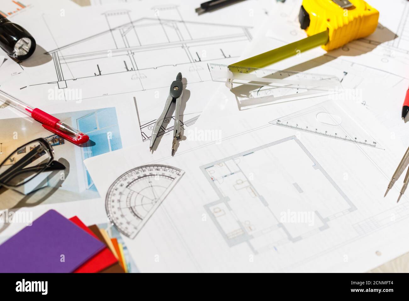top view of architectural project of home interior design Stock Photo ...