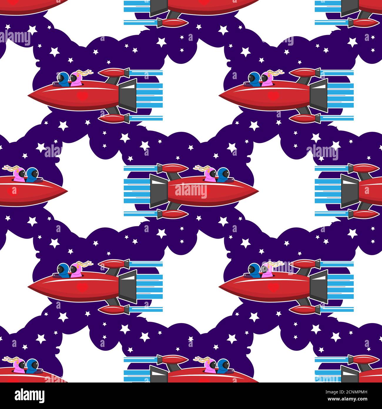 seamless pattern rocket people love space on white background. Vector ...
