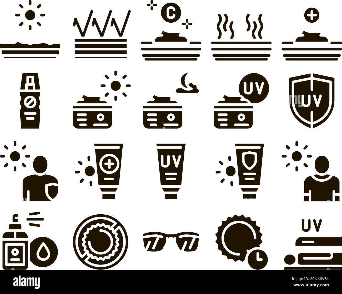 Sunscreen Collection Elements Icons Set Vector Stock Vector Image & Art ...