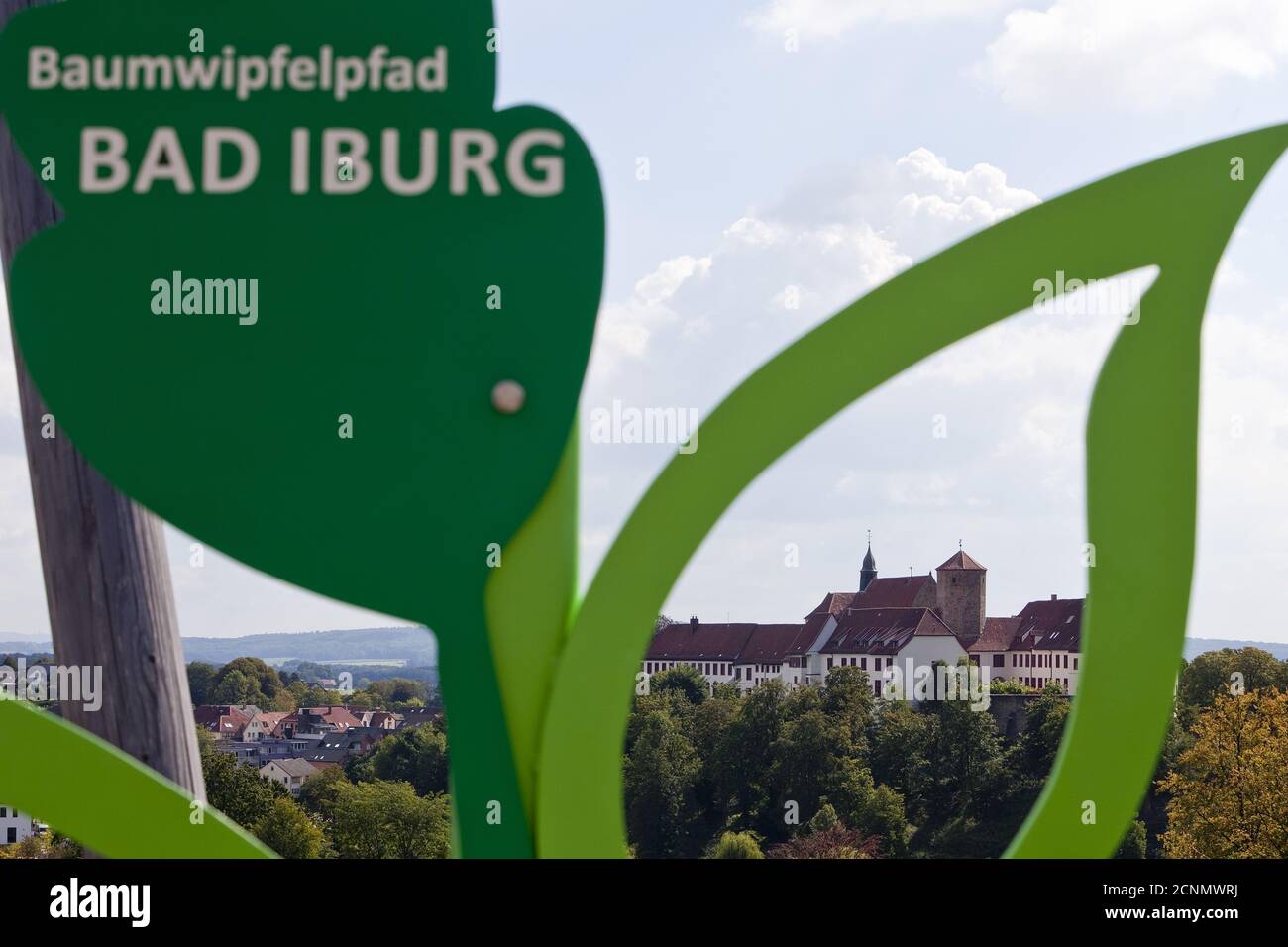 View from the treetop path with Iburg Castle, Bad Iburg, Muensterland ...