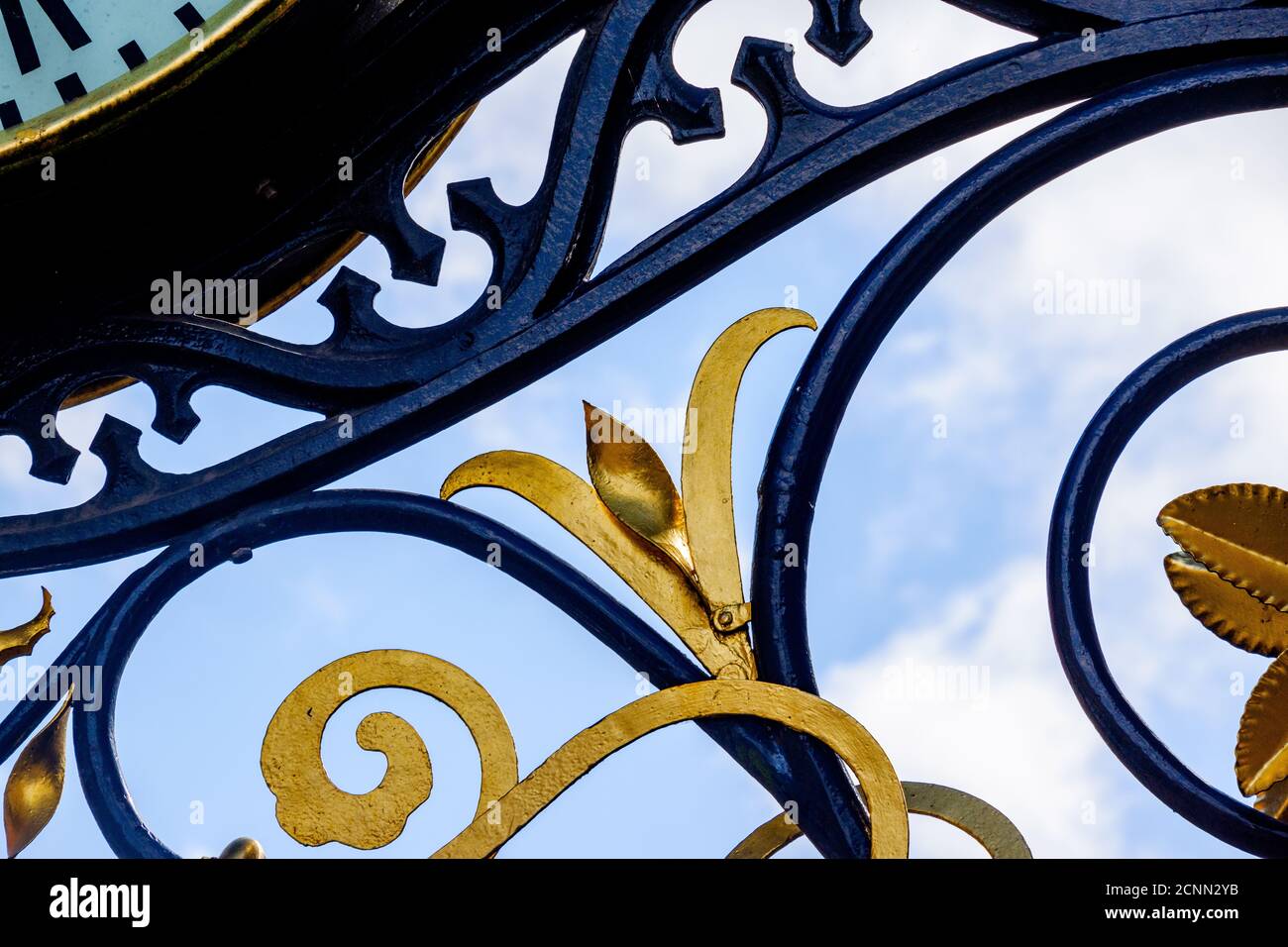 York UK 9th Sept 2020 Gold and Black intricate wrought iron work in ...