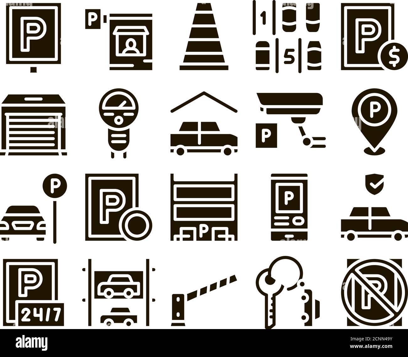 Parking Car Collection Elements Icons Set Vector Stock Vector Image ...