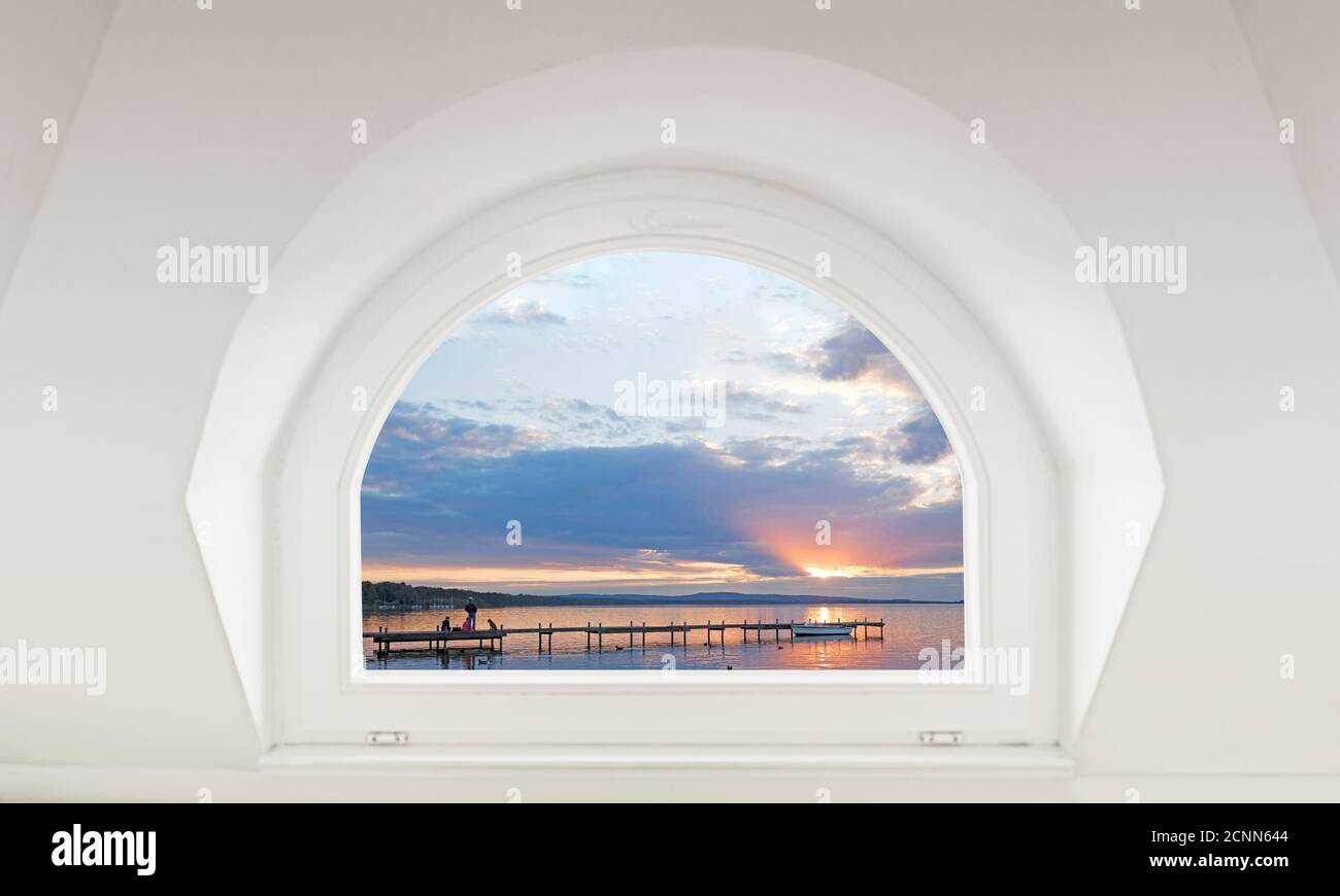 Window, view, lake, jetty Stock Photo - Alamy