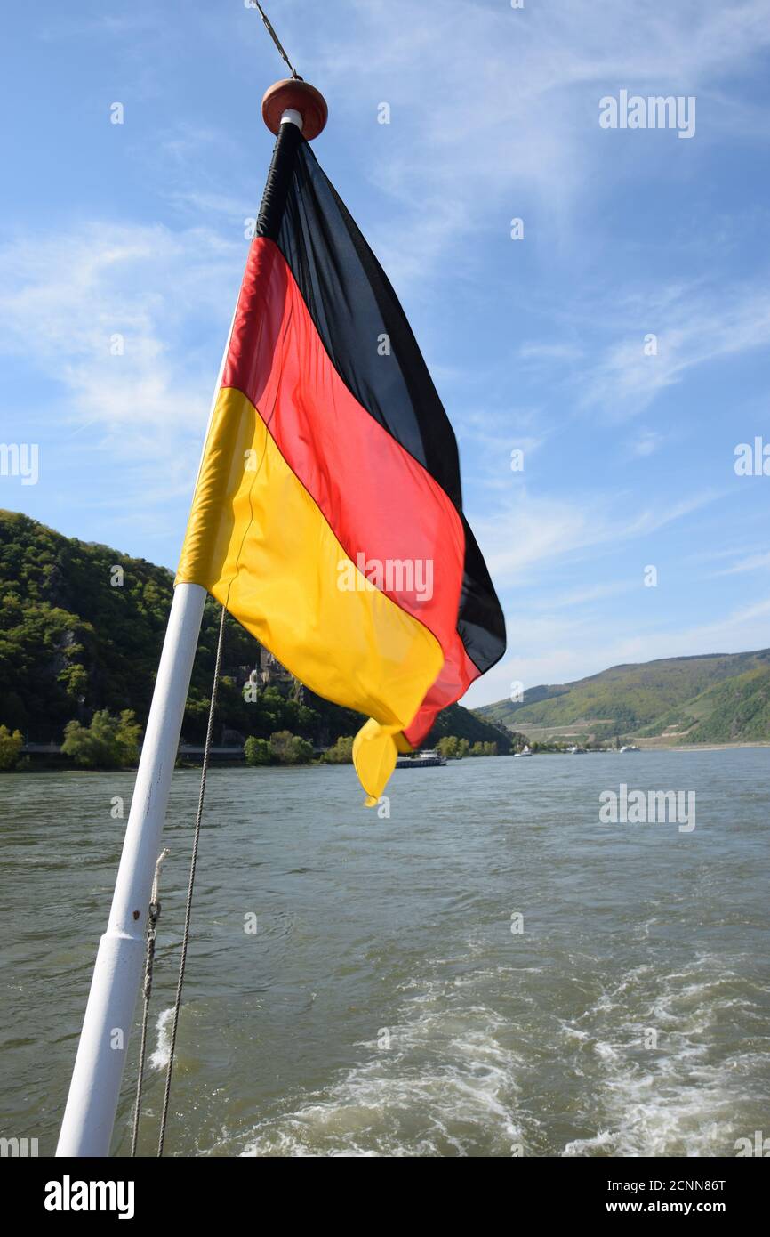 Rhine and German flag on a ship Stock Photo - Alamy