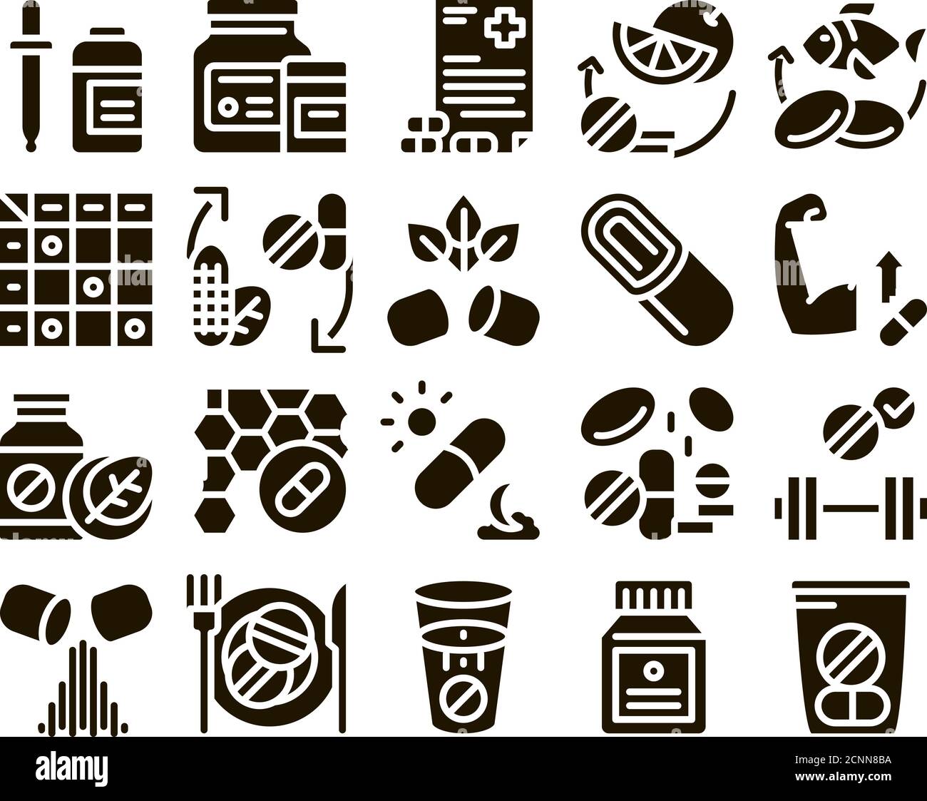 Supplements Collection Elements Icons Set Vector Stock Vector Image ...