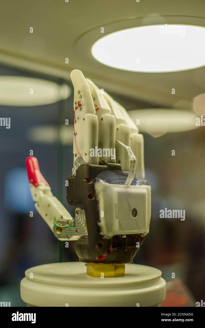 Kubinka, Russia - August 26, 2020: Prototype of bionic hand prosthesis ...