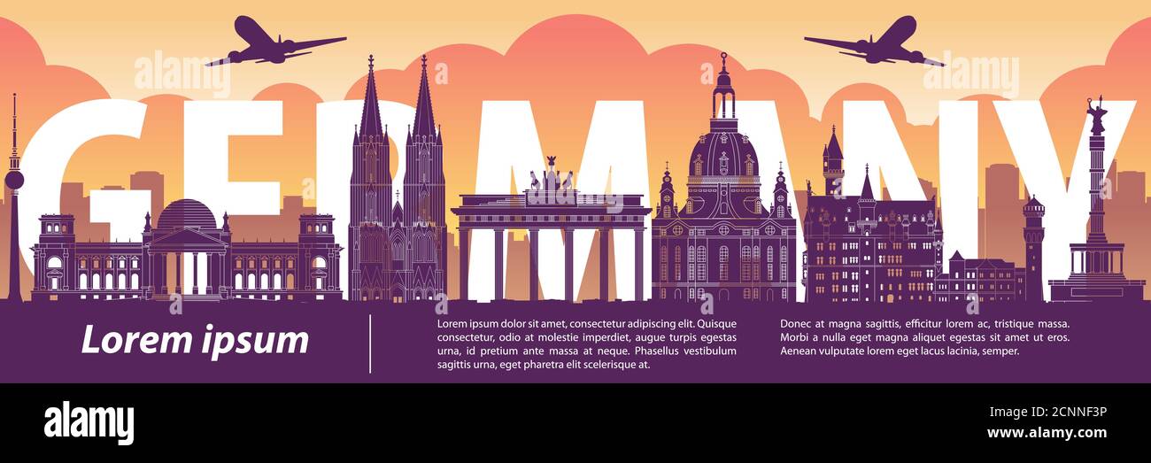 Germany famous landmark style,big country name inside with flag color ...