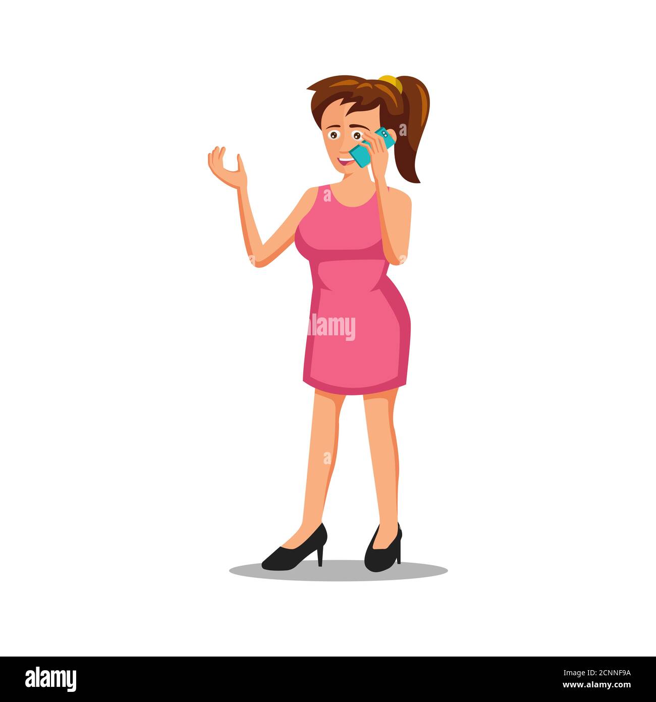 flat design of cartoon character of woman is calling phone,vector ...
