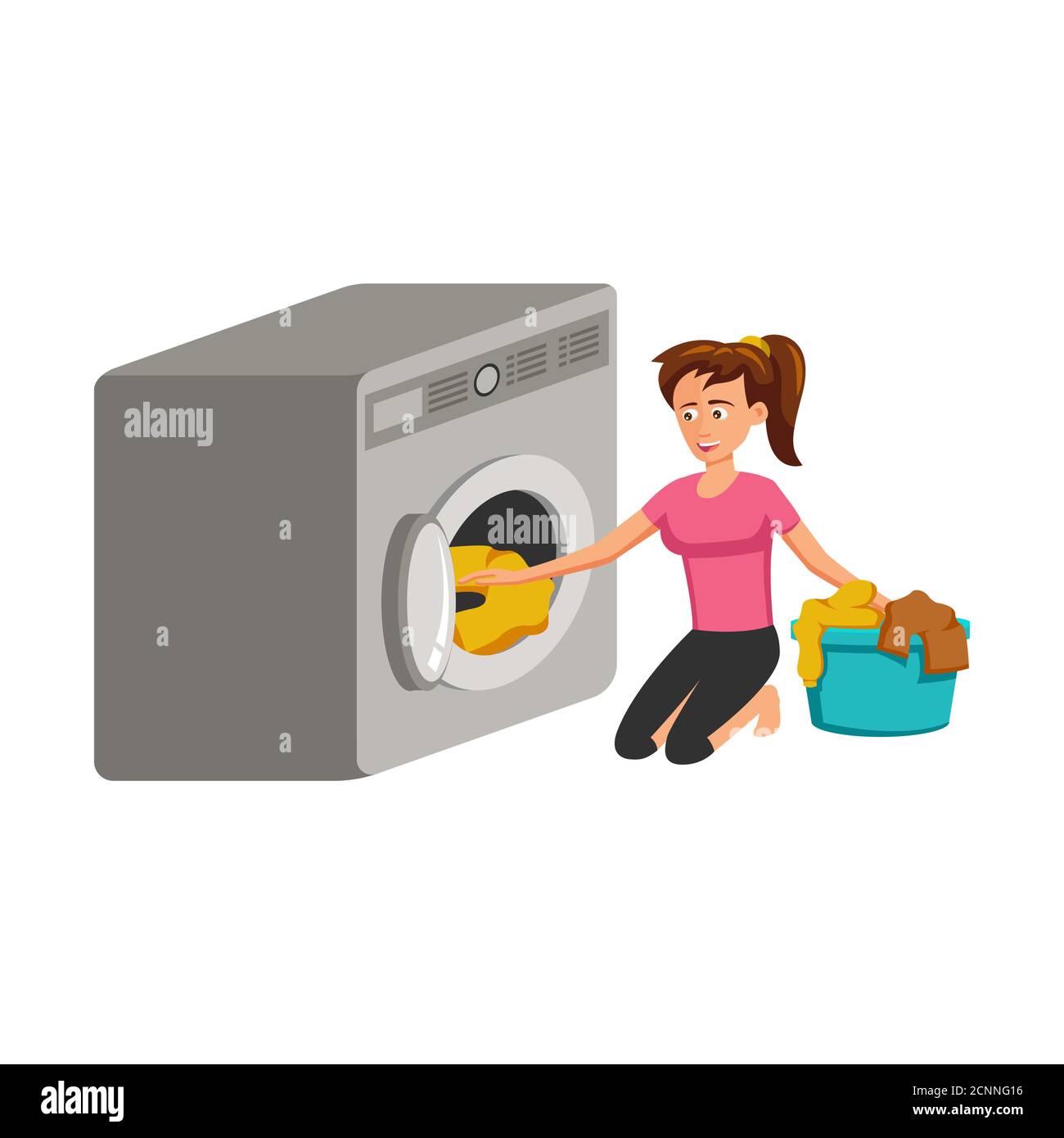 flat design of cartoon character of woman wash clothes,vector ...