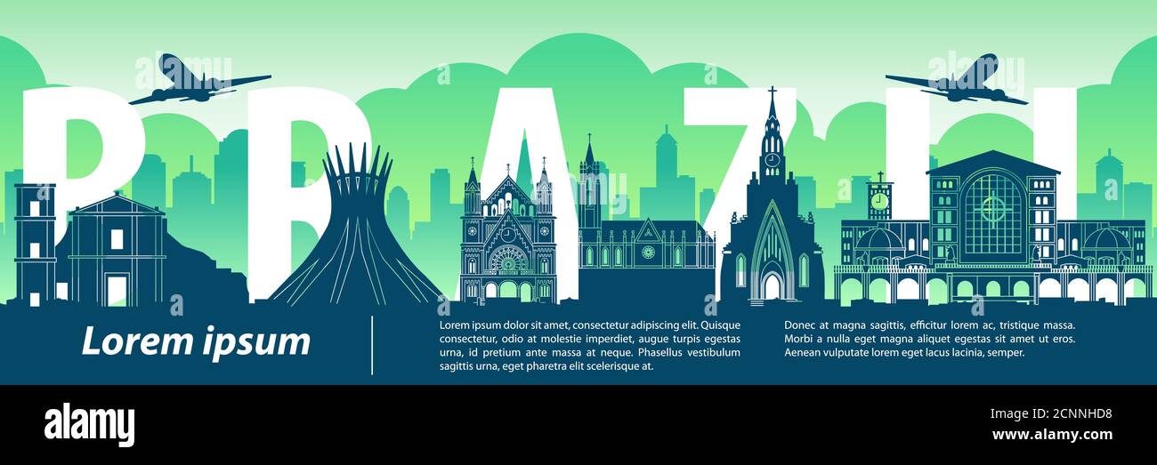 Brazil famous landmark style,big country name inside,vector ...