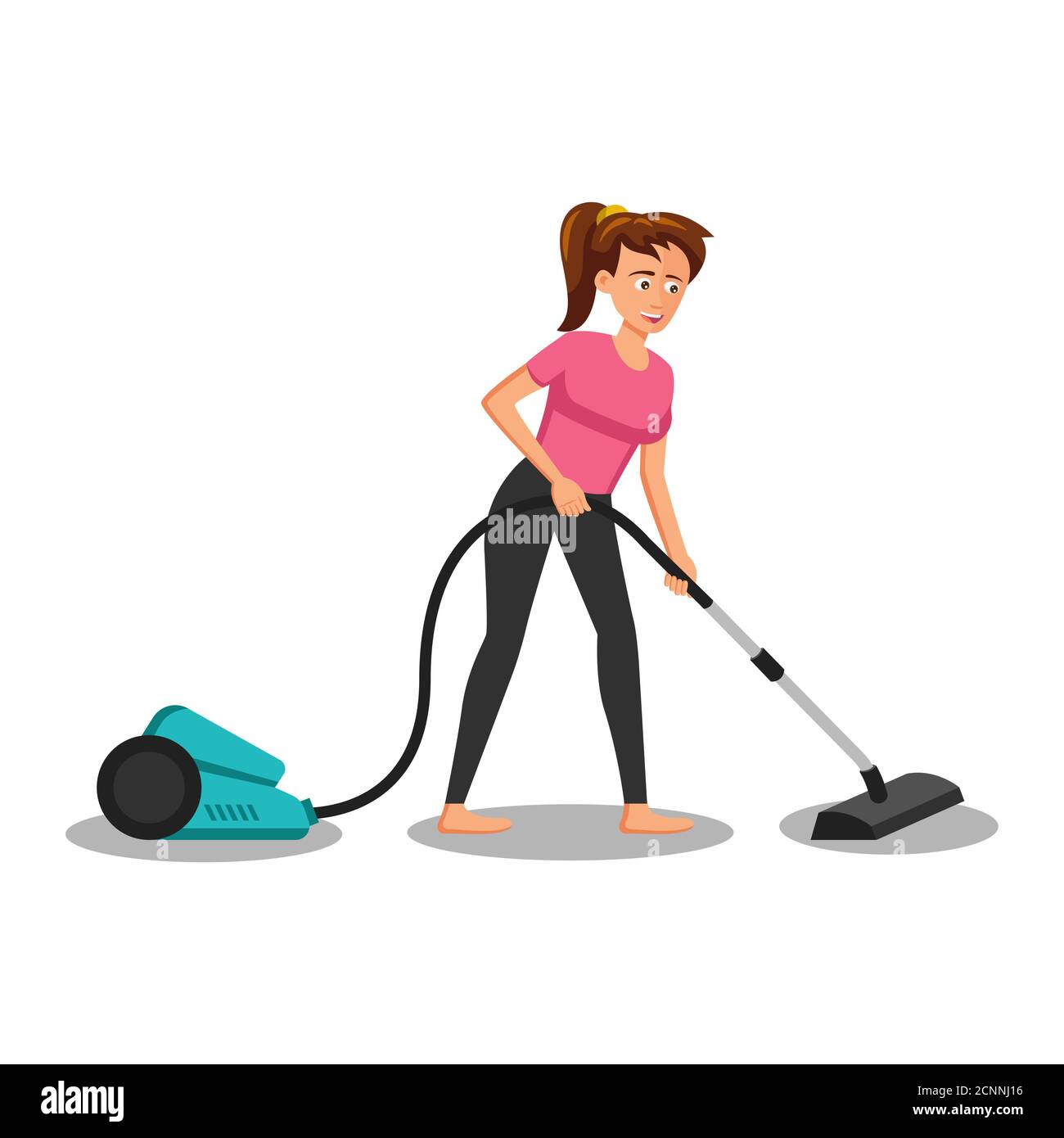 flat design of cartoon character of woman vacuuming,vector illustration ...