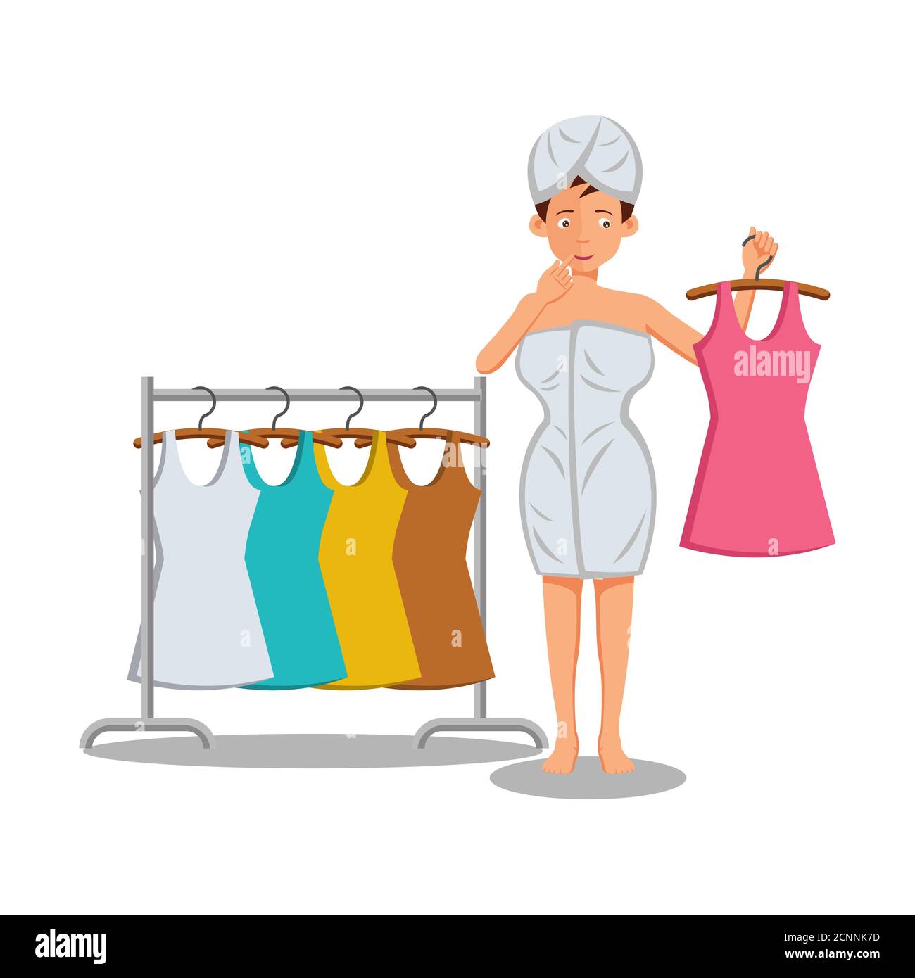 flat design of cartoon character of woman getting dress,vector ...