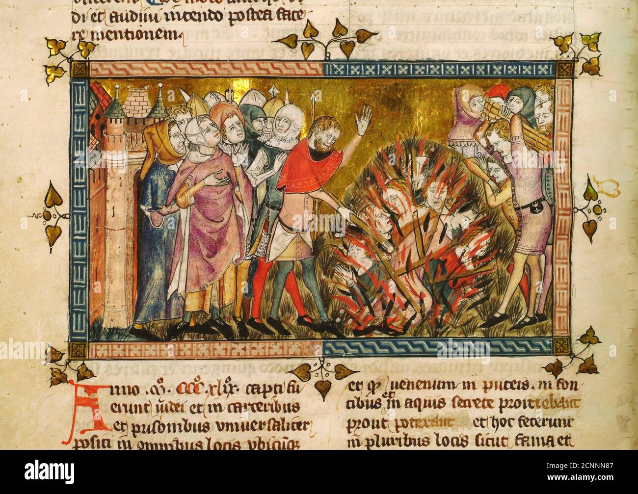 Burning of the Jews in 1349. Miniature from: Tractatus quartus by ...