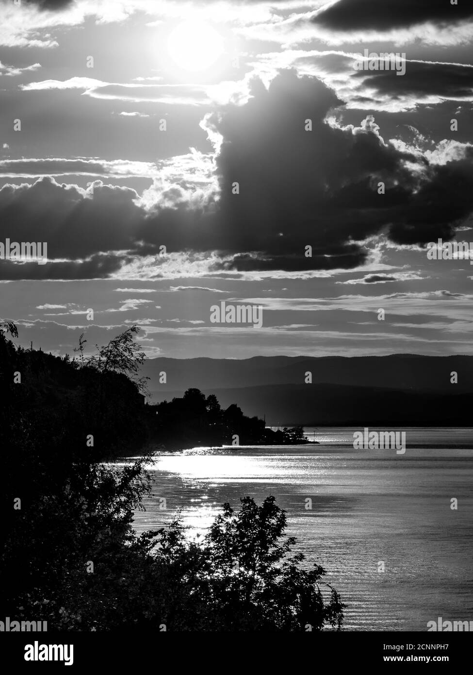 Gorgeous colors of the sunset over Lake Geneva, the reflection of the ...