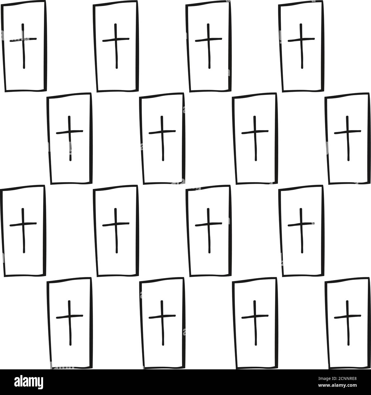 Tombstone with cross seamless pattern. Line vector illustration. Black ...