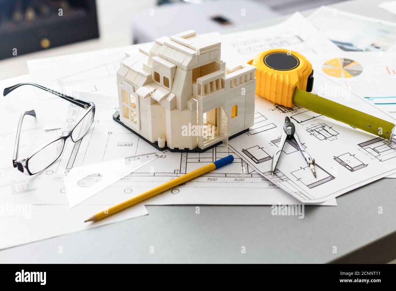 top view of architectural project of home interior design Stock Photo ...