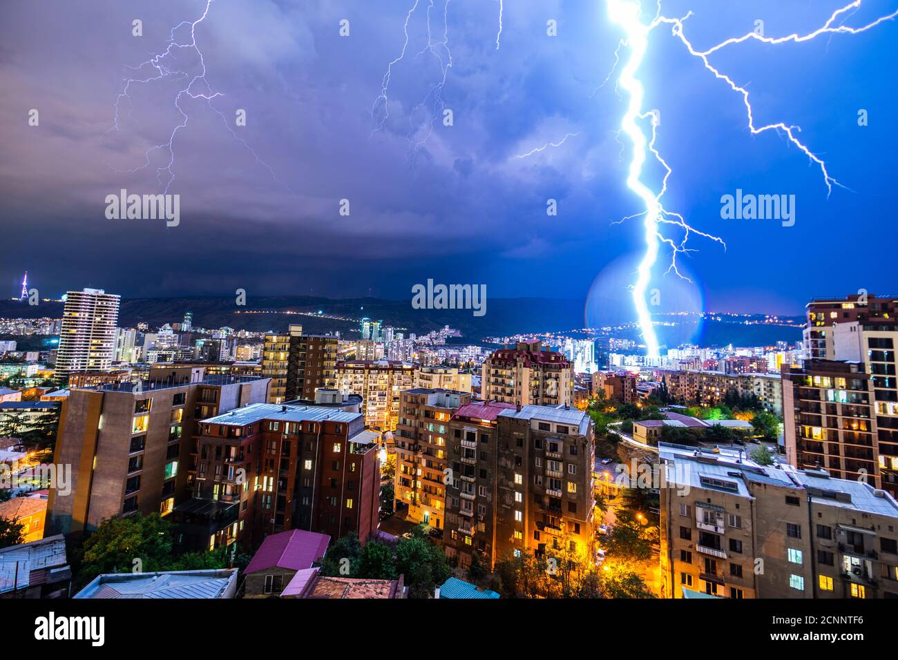 Lightning over city at night, Tbilisi, Georgia Stock Photo - Alamy