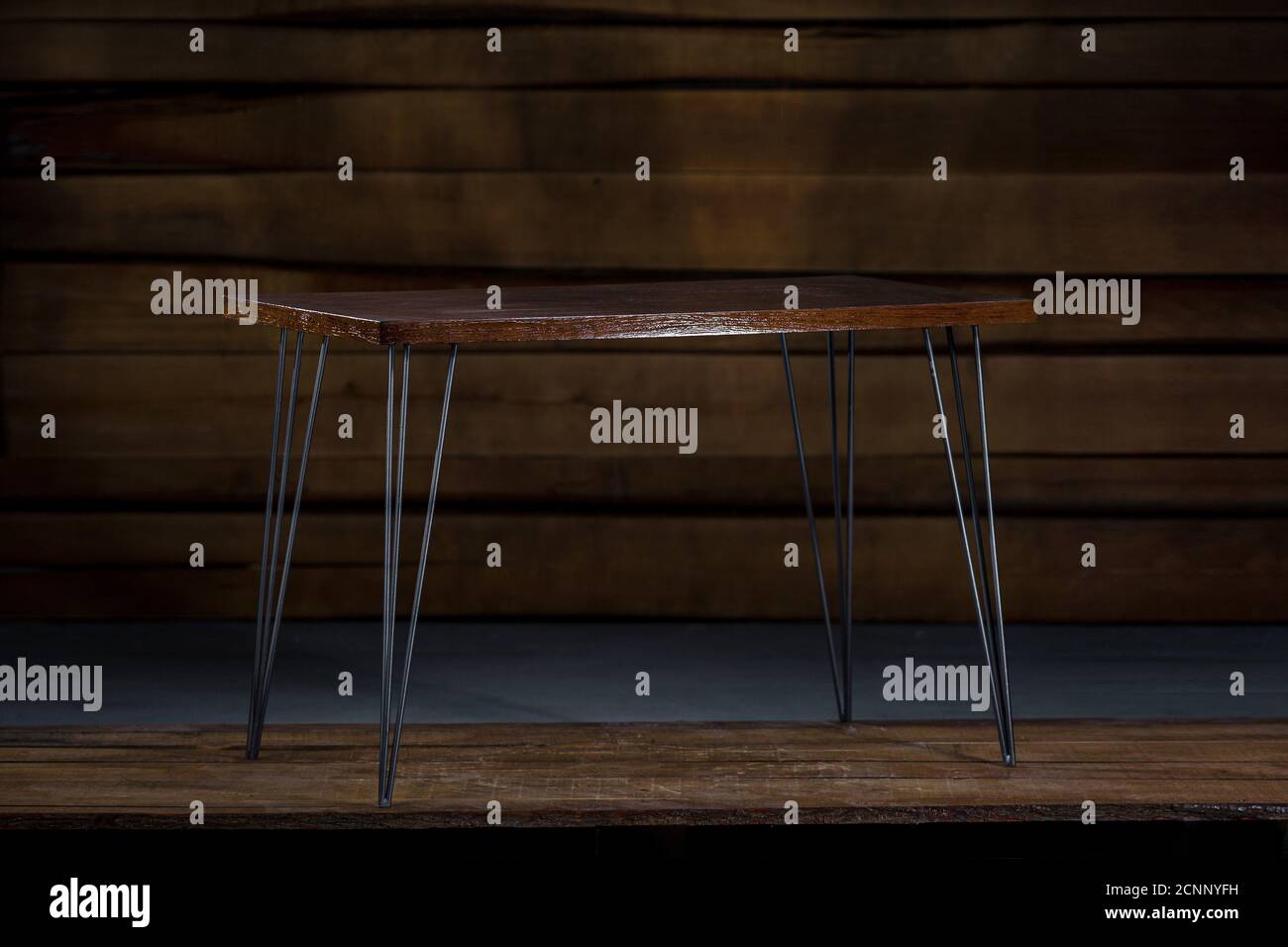 Wooden coffee table with metals legs in the carpenter's workshop Stock ...