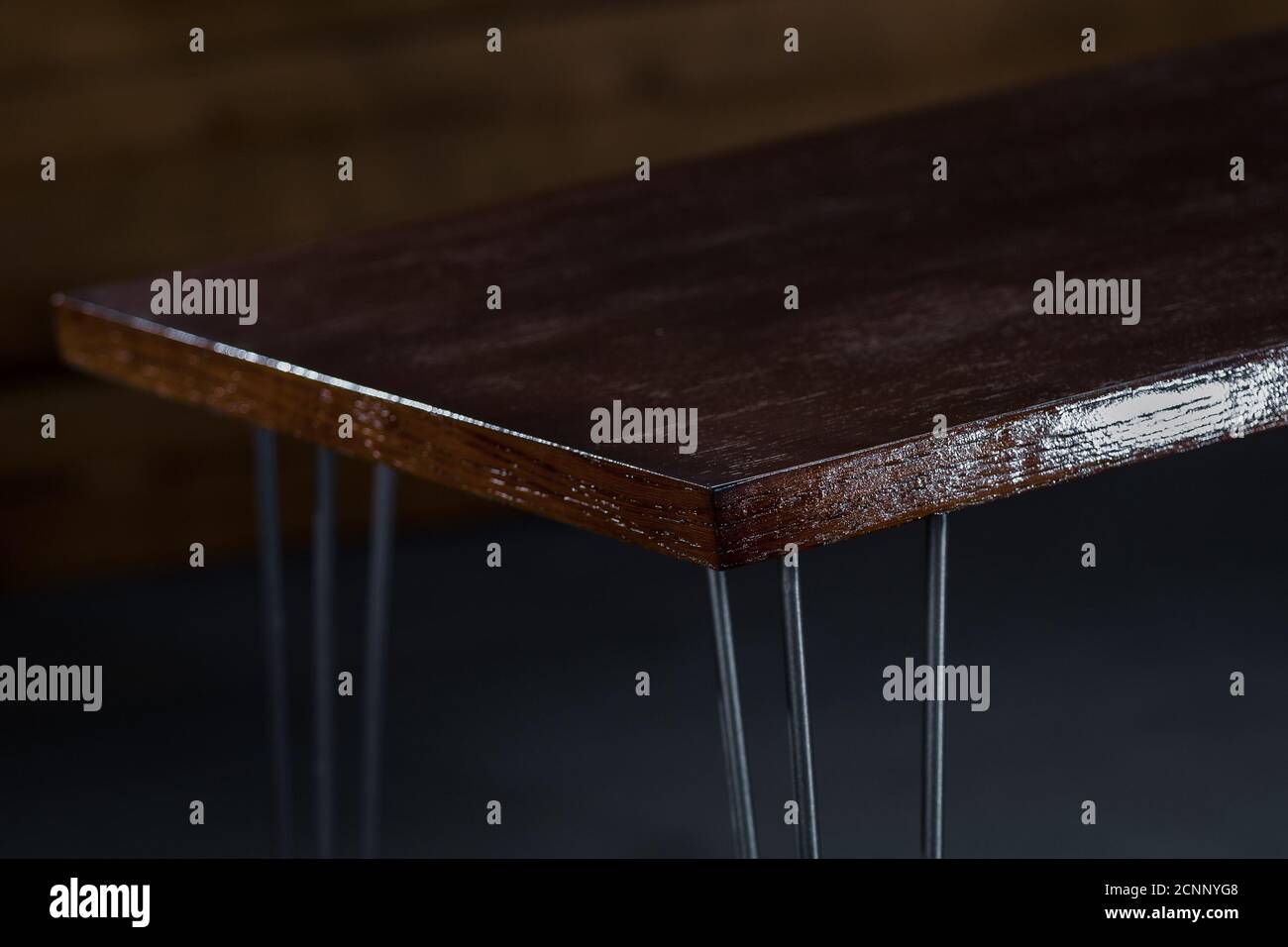 Wooden coffee table with metals legs in the carpenter's workshop Stock ...