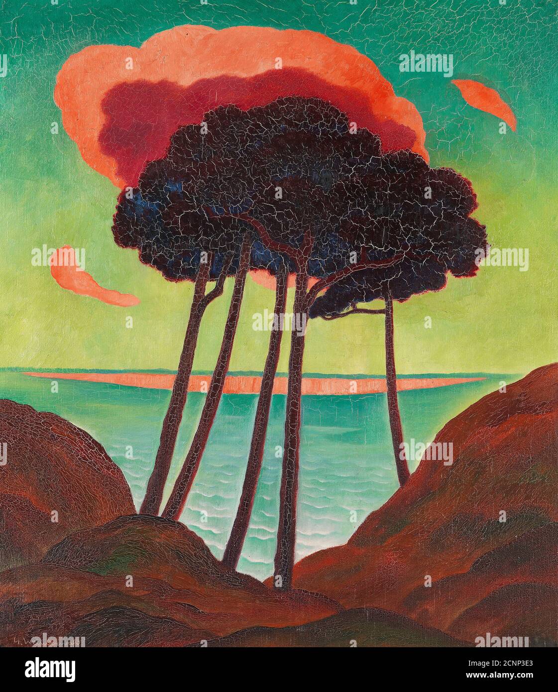 Pine trees with a red cloud, c. 1909. Private Collection Stock Photo ...