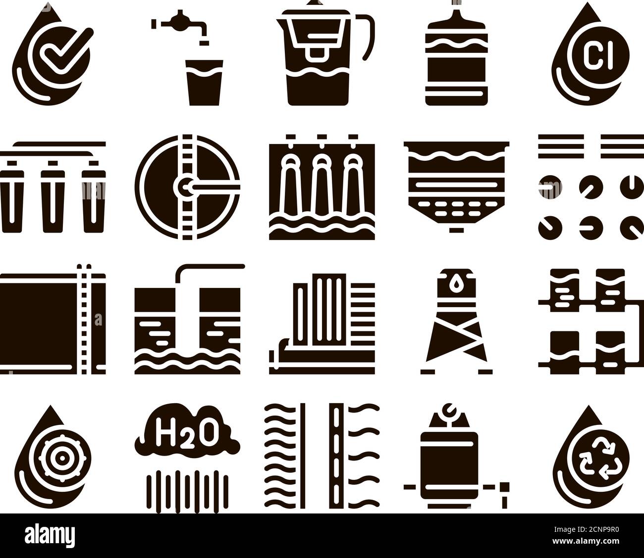 Water Treatment Items Glyph Icons Set Vector Stock Vector Image & Art ...